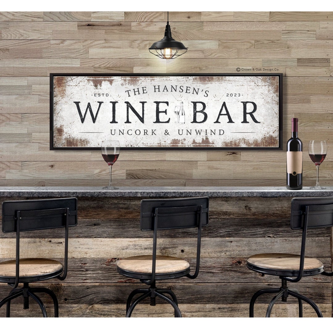 Wine Bar Sign Personalized Wine Sign for Home Bar Rustic Cellar Wall ...