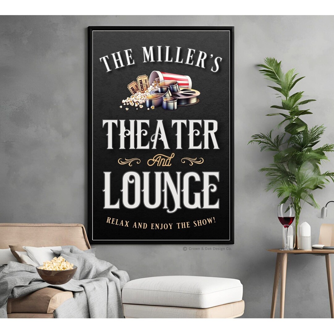 Theater Sign for Cinema Room Vertical Theater Lounge Sign Personalized ...