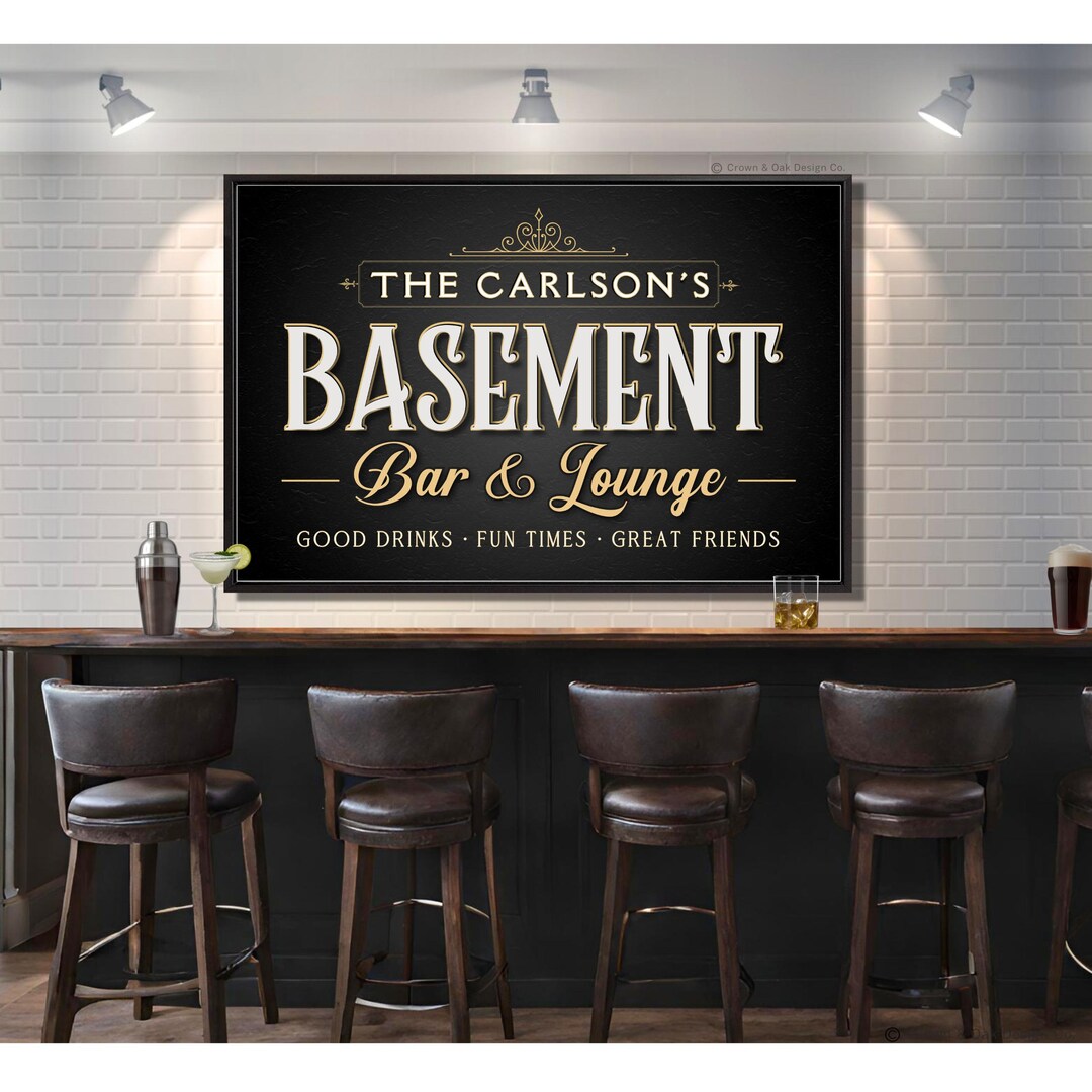 Basement Bar Sign Personalized Home Bar Wall Decor Lower Level Lounge ...