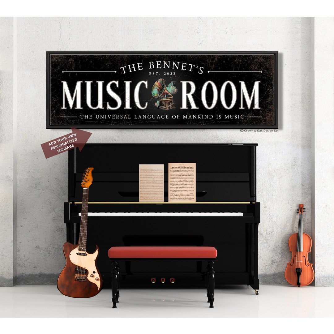 Personalized Music Room Sign Rustic Music Studio Signs Gramophone ...