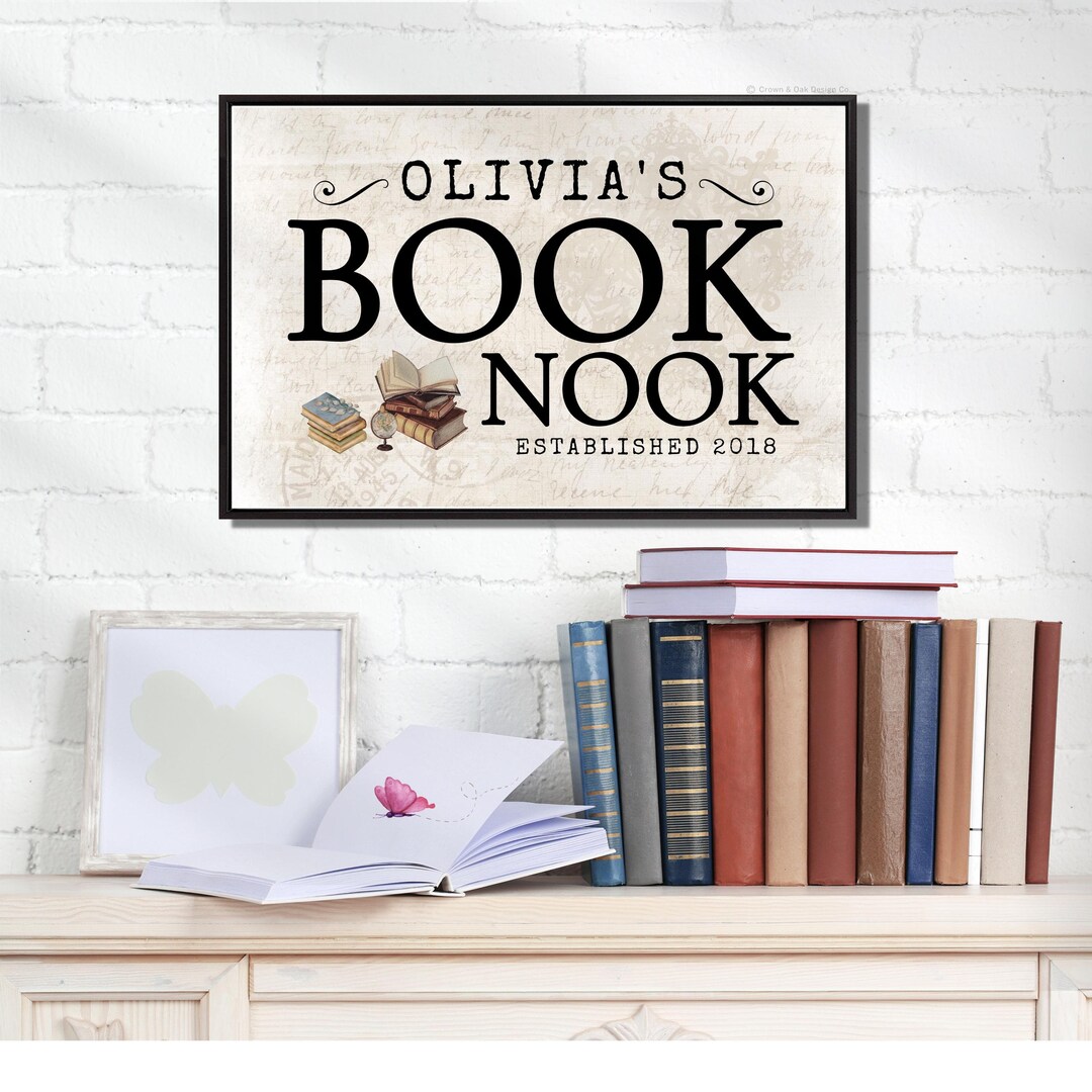 Book Nook Sign Personalized Library Sign Bookshelf Wall Decor Book ...