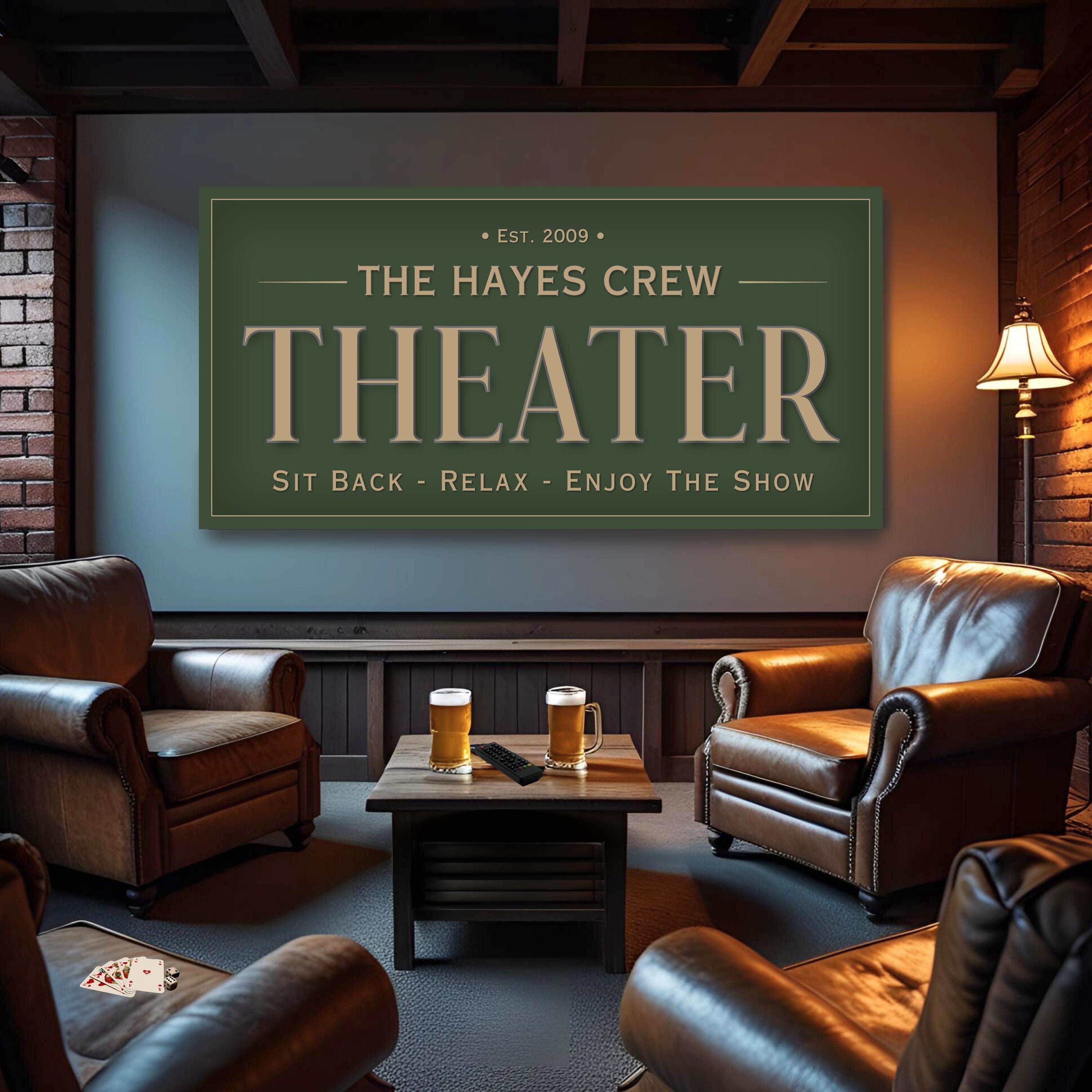 Personalized Home Theater Sign, Movie Room Wall Decor, Custom Family ...