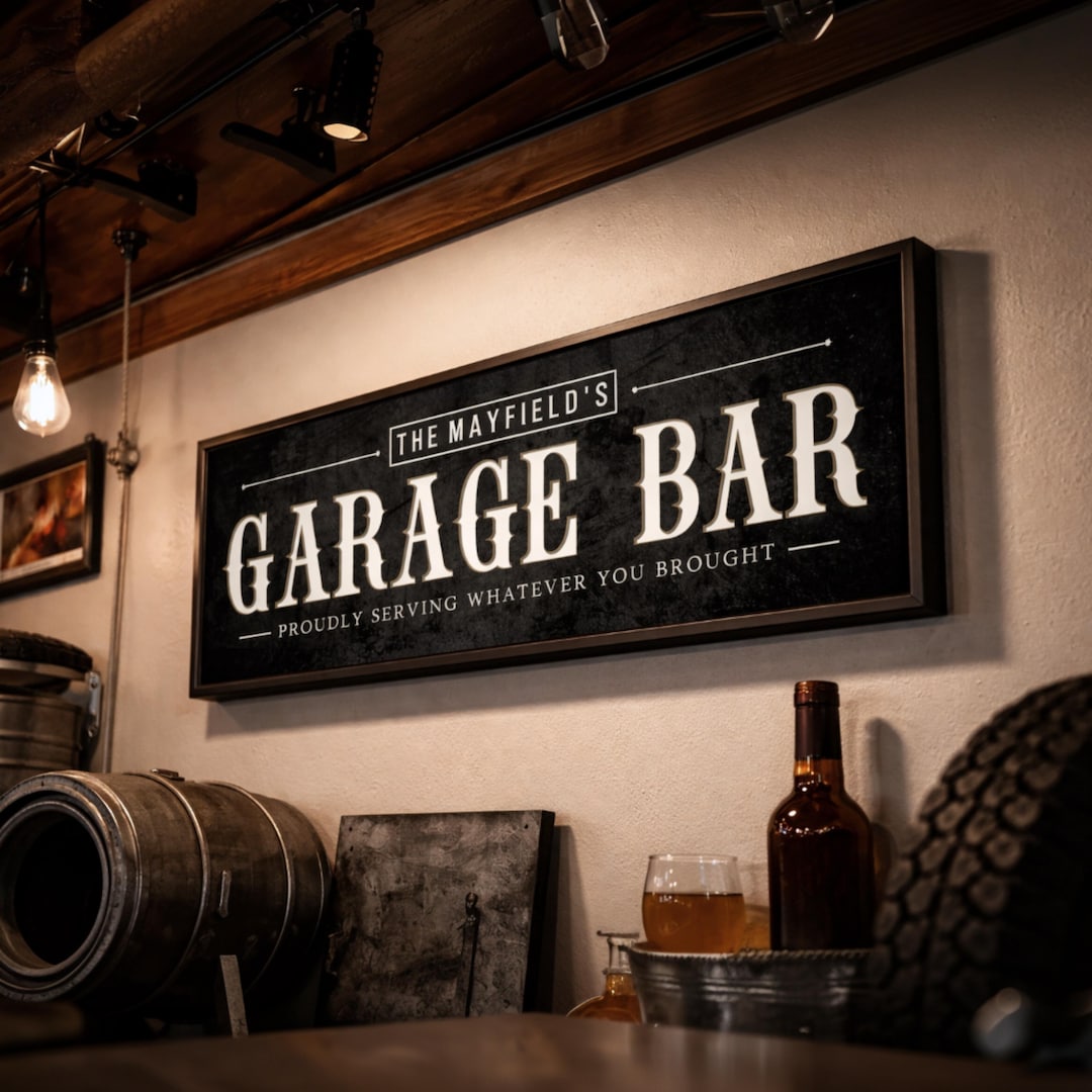 Garage Bar Sign, Personalized Man Cave Signs, Rustic Garage Workshop ...