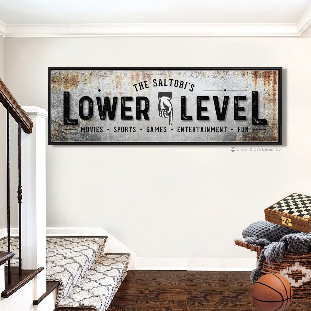 Lower Level Sign With Arrow Personalized Lower Level Lounge Sign for ...