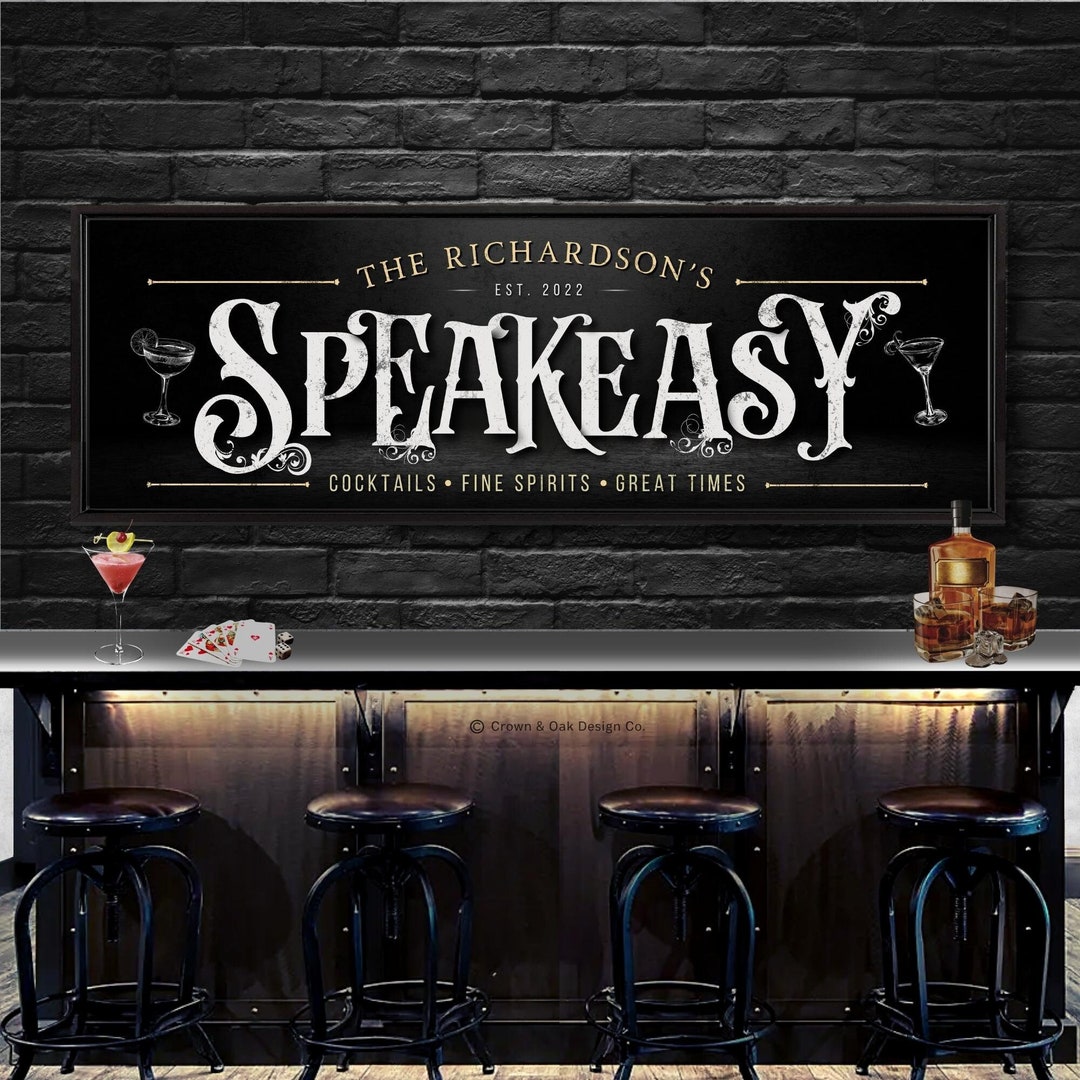 Speakeasy Sign for Home Bar Basement Pub Lounge Wall Decor Personalized Speakeasy Print With ...