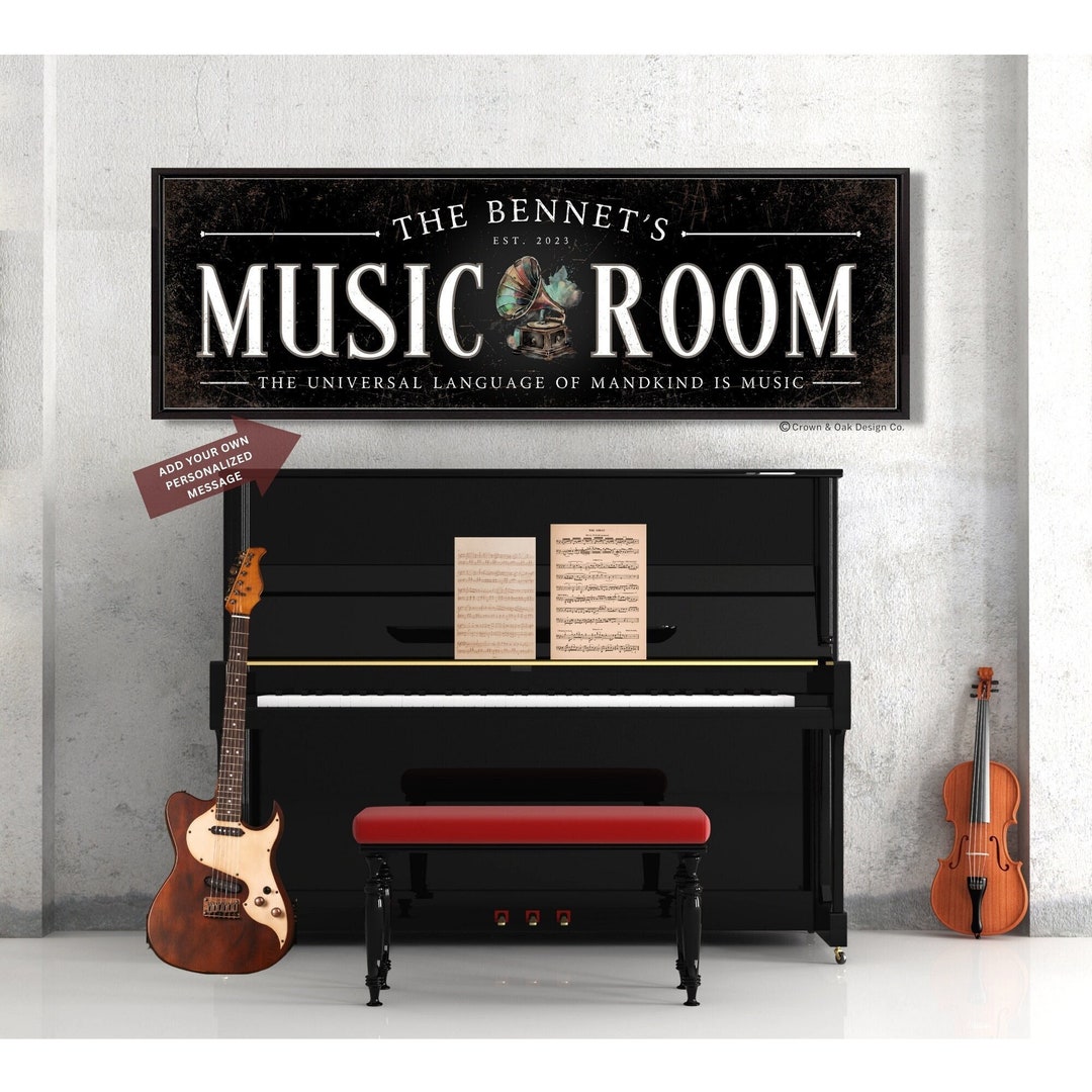 Personalized Music Room Sign Rustic Music Studio Signs Gramophone ...