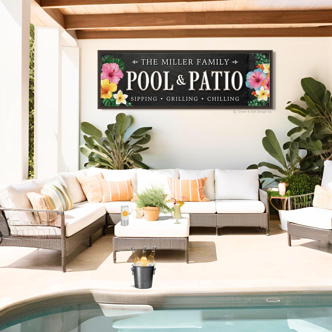Personalized Pool & Patio Bar Sign, Tropical Backyard Wall Decor, Lanai ...