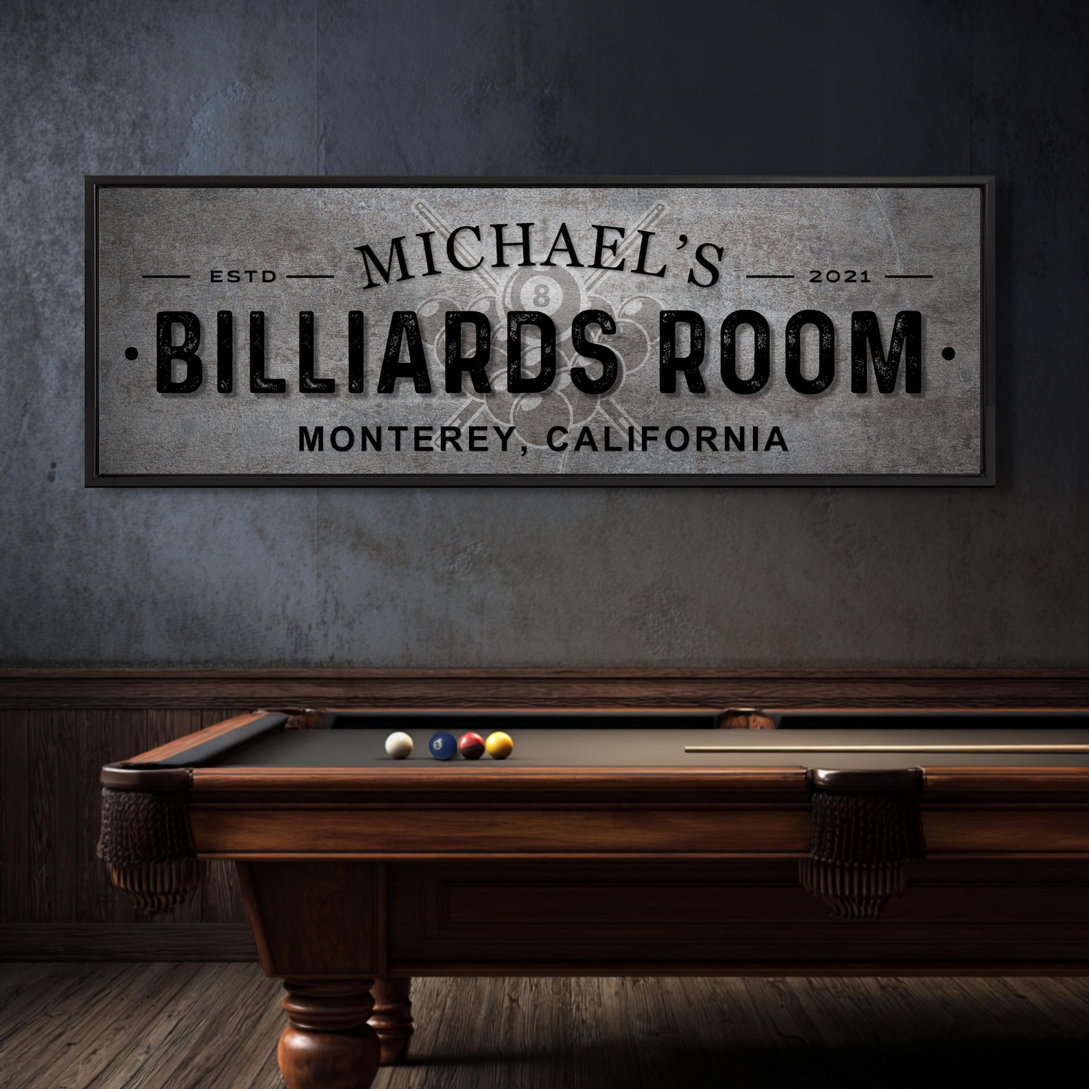 Billiards Room Sign, Personalized Pool Table Hall Wall Decor, Man Cave ...