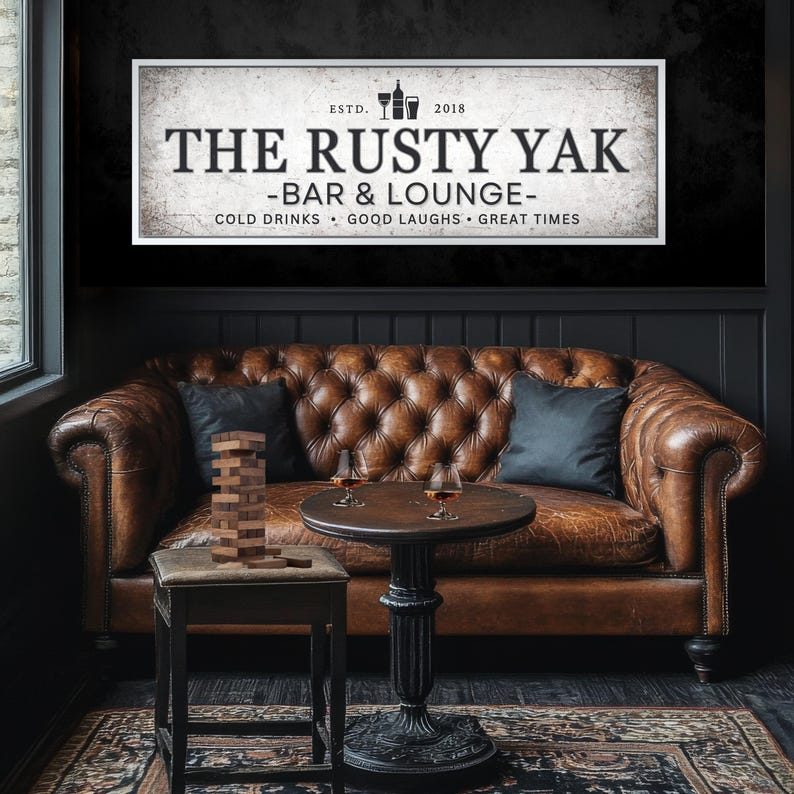 Rustic Bar Sign Personalized Home Bar and Lounge Name Sign Basement Bar ...