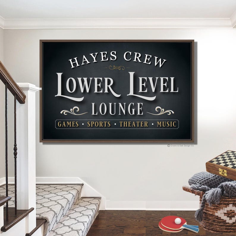 Lower Level Lounge Sign, Personalized Basement Bar Signs, Media Game ...