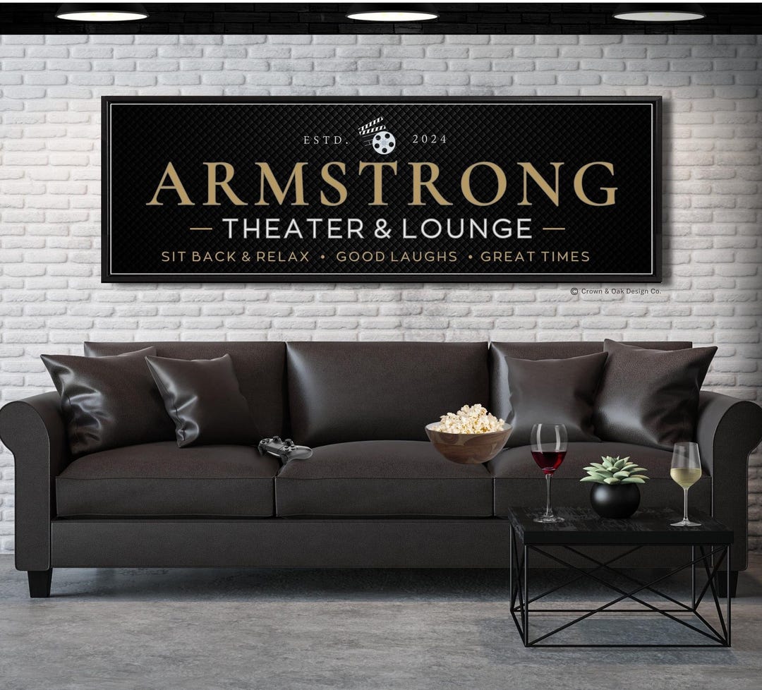 Home Theater Sign for Family Movie Room Wall Decor Personalized Home ...