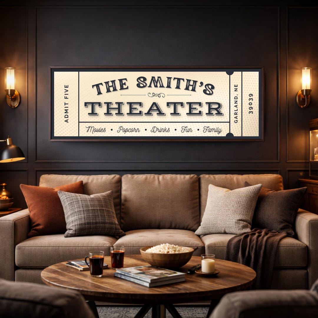 Personalized Family Theater Sign, Home Cinema Wall Decor, Media Room ...