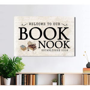 Book Nook Sign Personalized Library Sign Bookshelf Wall Decor Book ...