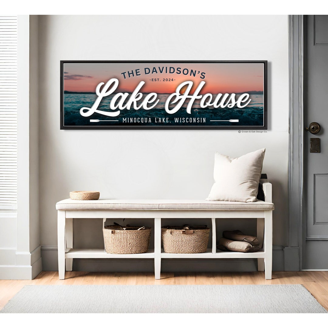 Lake House Sign Personalized Family Lake Home Wall Decor Scenic Water ...