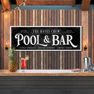 Pool & Bar Sign for Pool Patio Personalized Backyard Bar Sign Rustic ...
