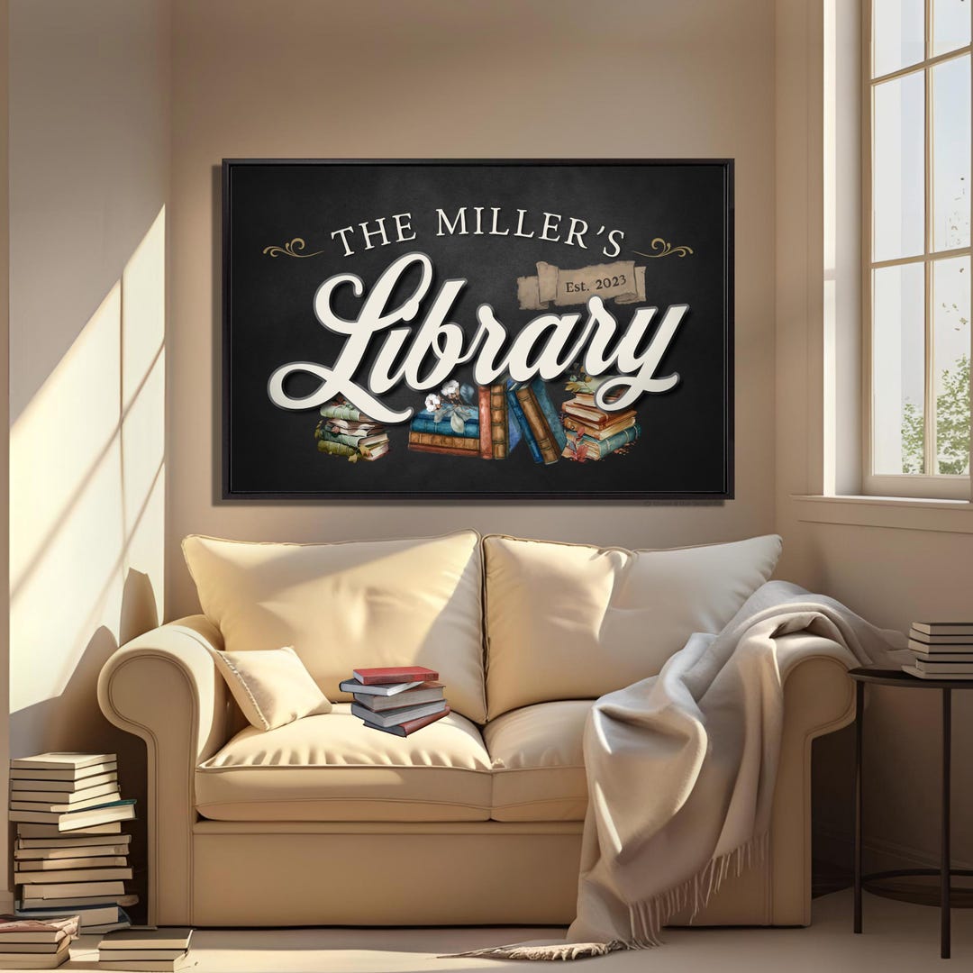 Library Sign Personalized Reading Corner Signs Family Library Wall ...