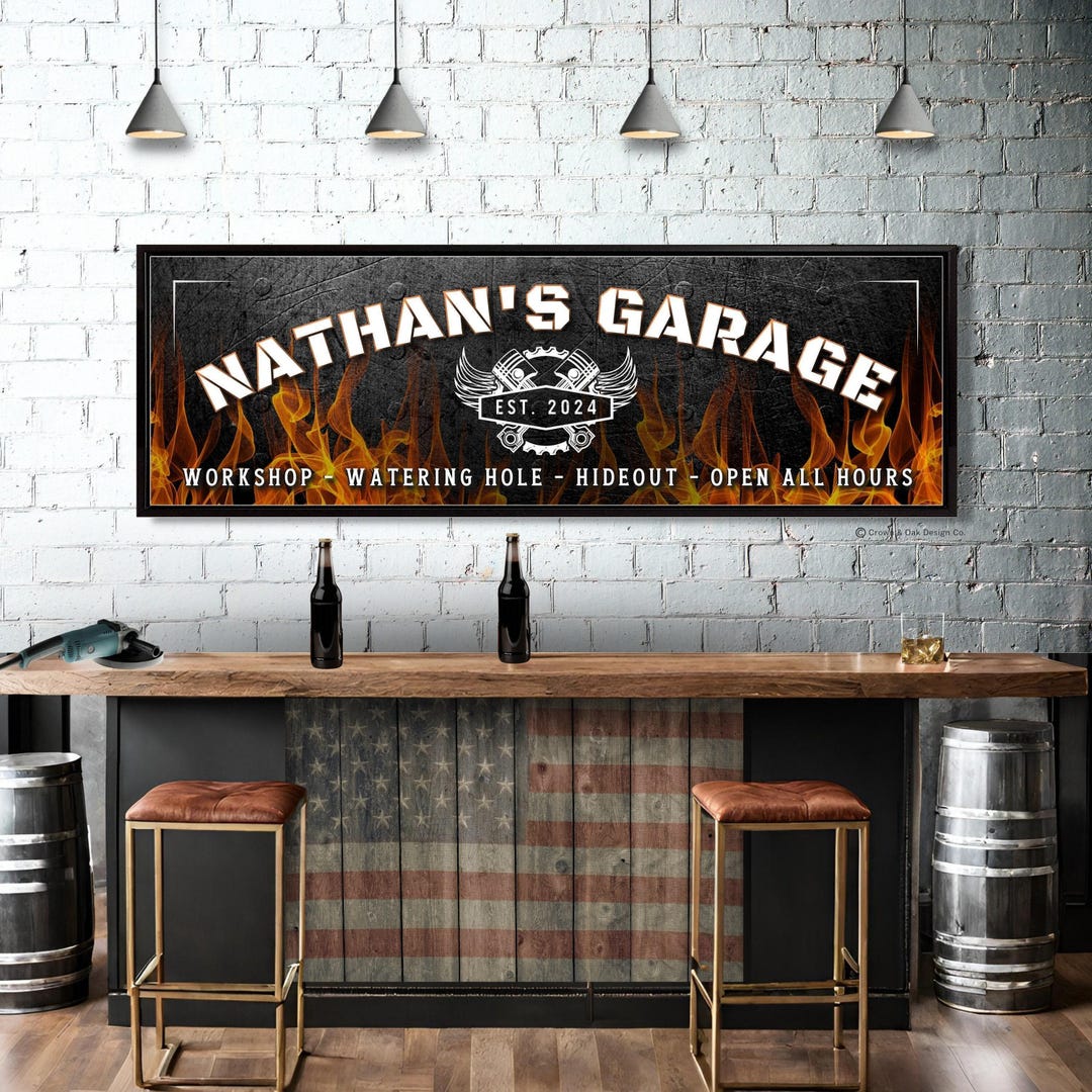 Personalized Garage Sign, Mechanic Wall Decor, Motorcycle Print, Man ...