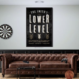 Personalized Lower Level Sign, Rustic Basement Family Room Wall Decor ...