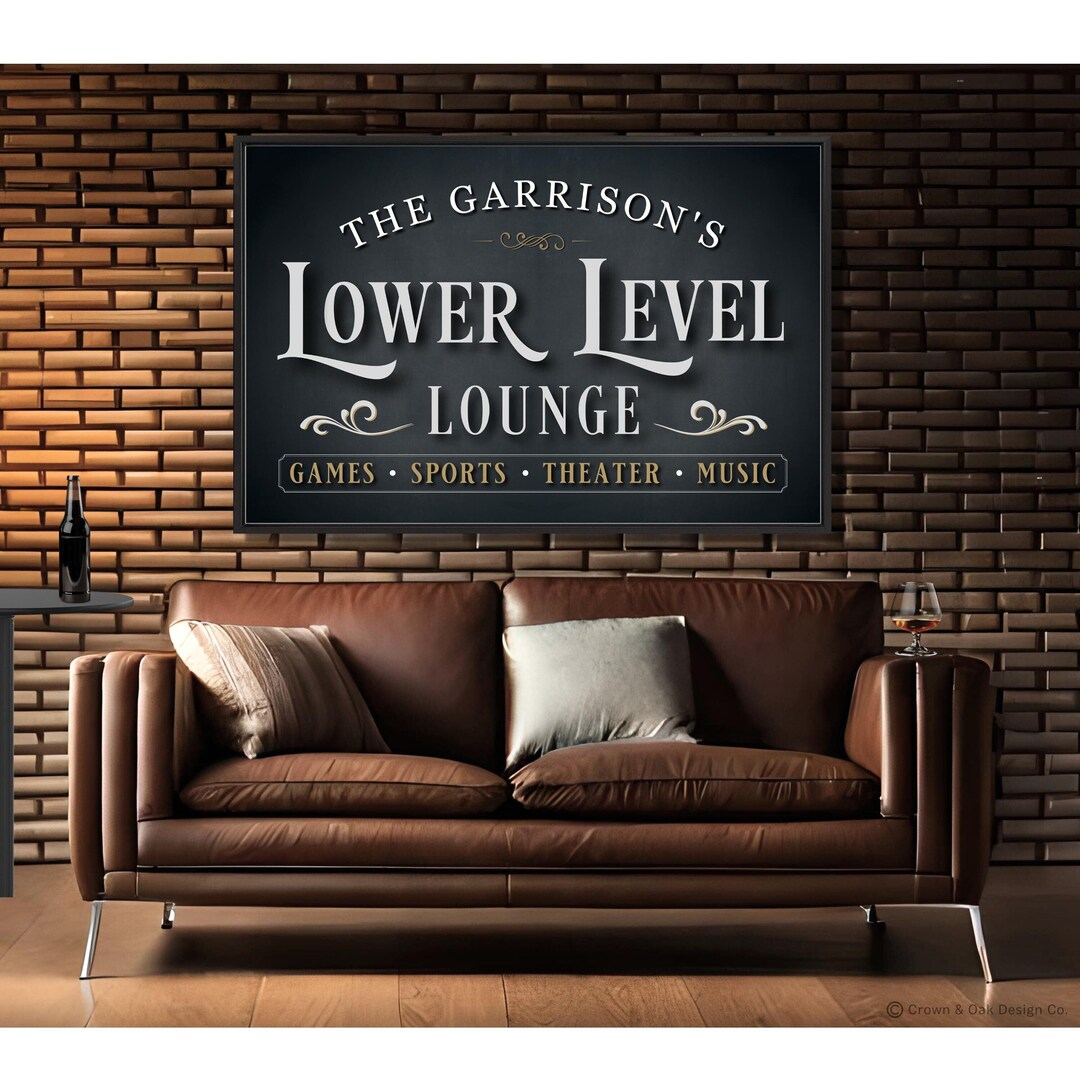 Lower Level Lounge Sign Personalized Basement Bar Signs Lower Level ...