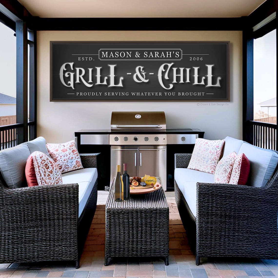 Grill & Chill Sign, Outdoor Bar Decor, Back Patio Wall Decor, Grilling ...