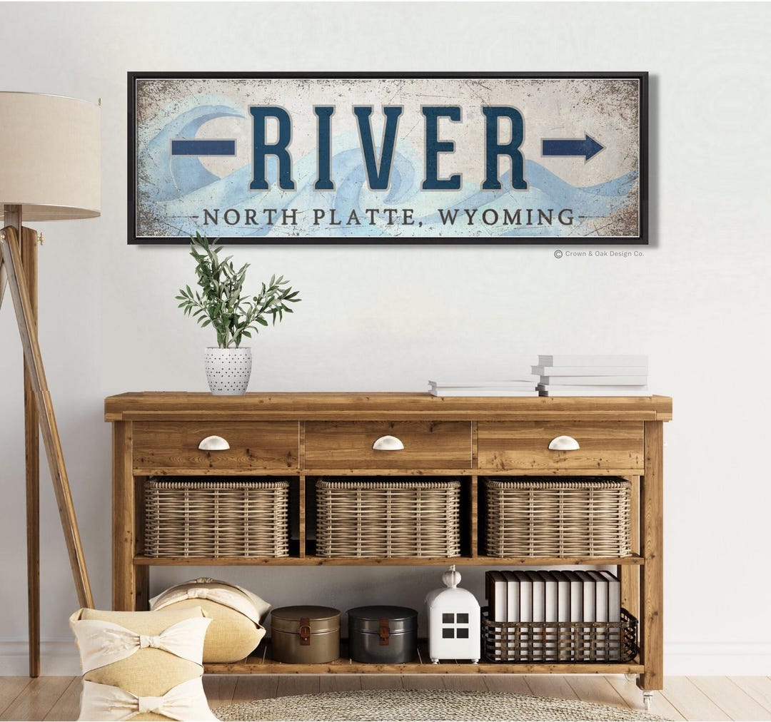 Rustic River Sign Directional Arrow Sign for River Home Farmhouse Wall ...