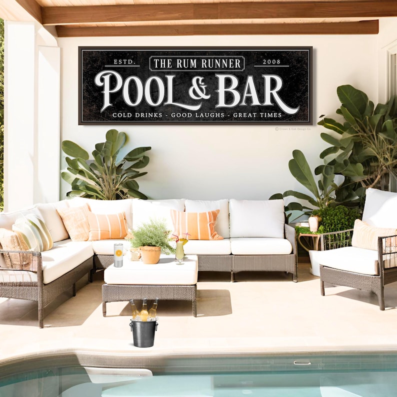Pool & Bar Sign, Backyard Patio Decor, Personalized Decks Signs - Etsy