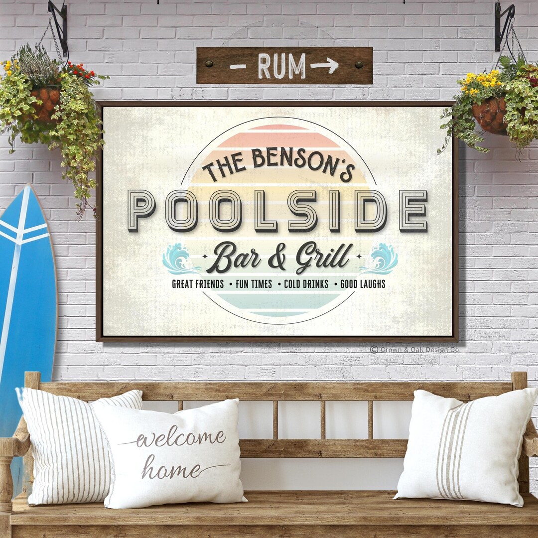 Poolside Bar & Grill Sign for Pool Patio Personalized Family Name Pool ...