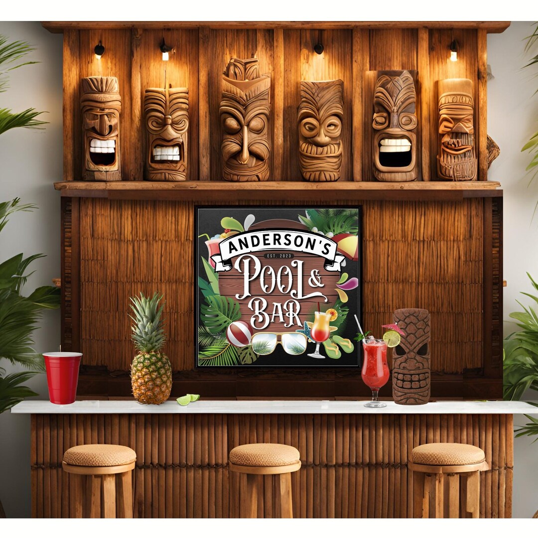 Pool Bar Sign for Tiki Bar Tropical Pool Patio Deck Sign Personalized ...
