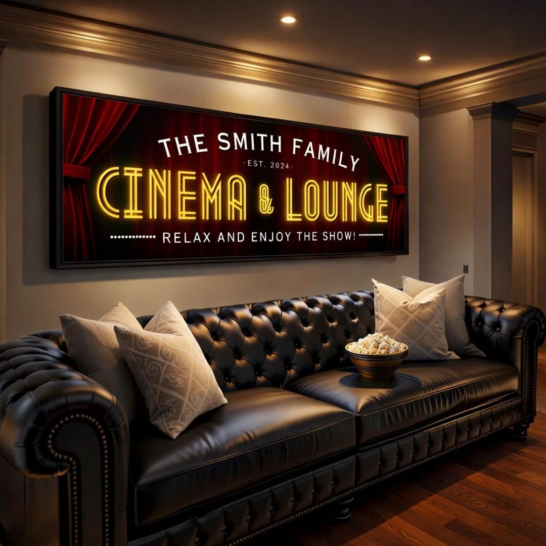 Cinema Sign, Personalized Family Home Theater Sign, Media Room Wall ...
