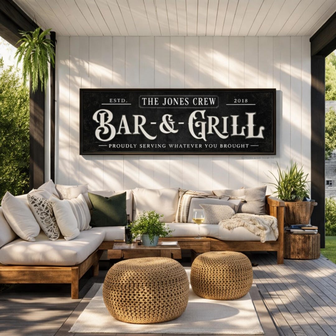 Personalized Bar and Grill Sign, Rustic Backyard Patio Decor, Custom ...
