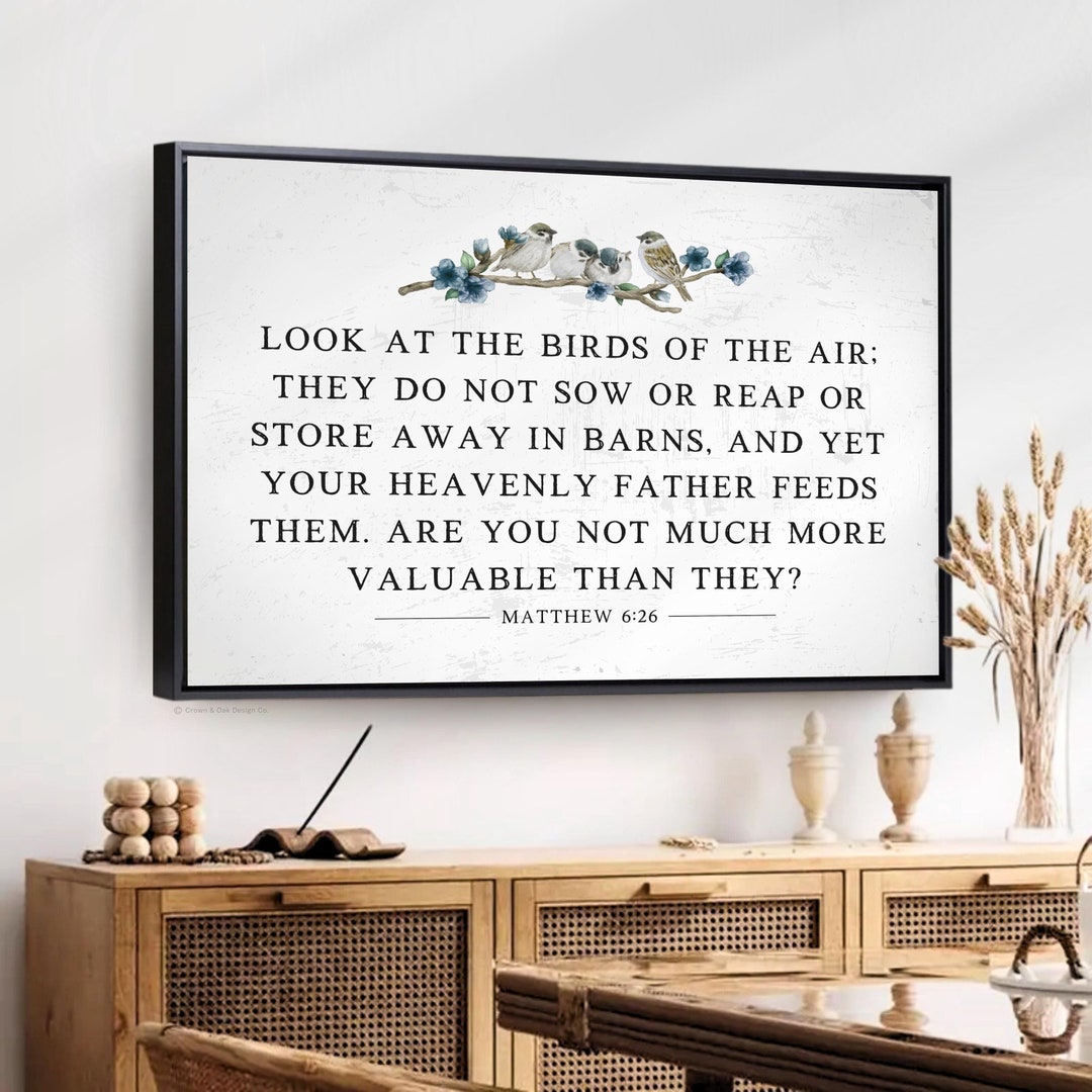 Look at the Birds of the Air Sign Scripture Wall Art Vintage Bird Wall ...