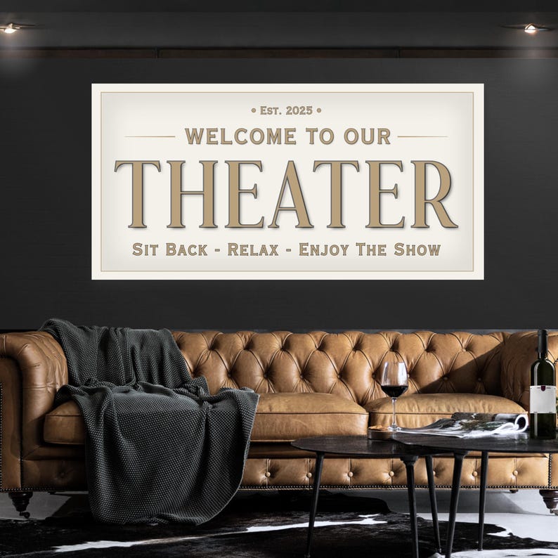 Personalized Home Theater Sign, Movie Room Wall Decor, Custom Family ...