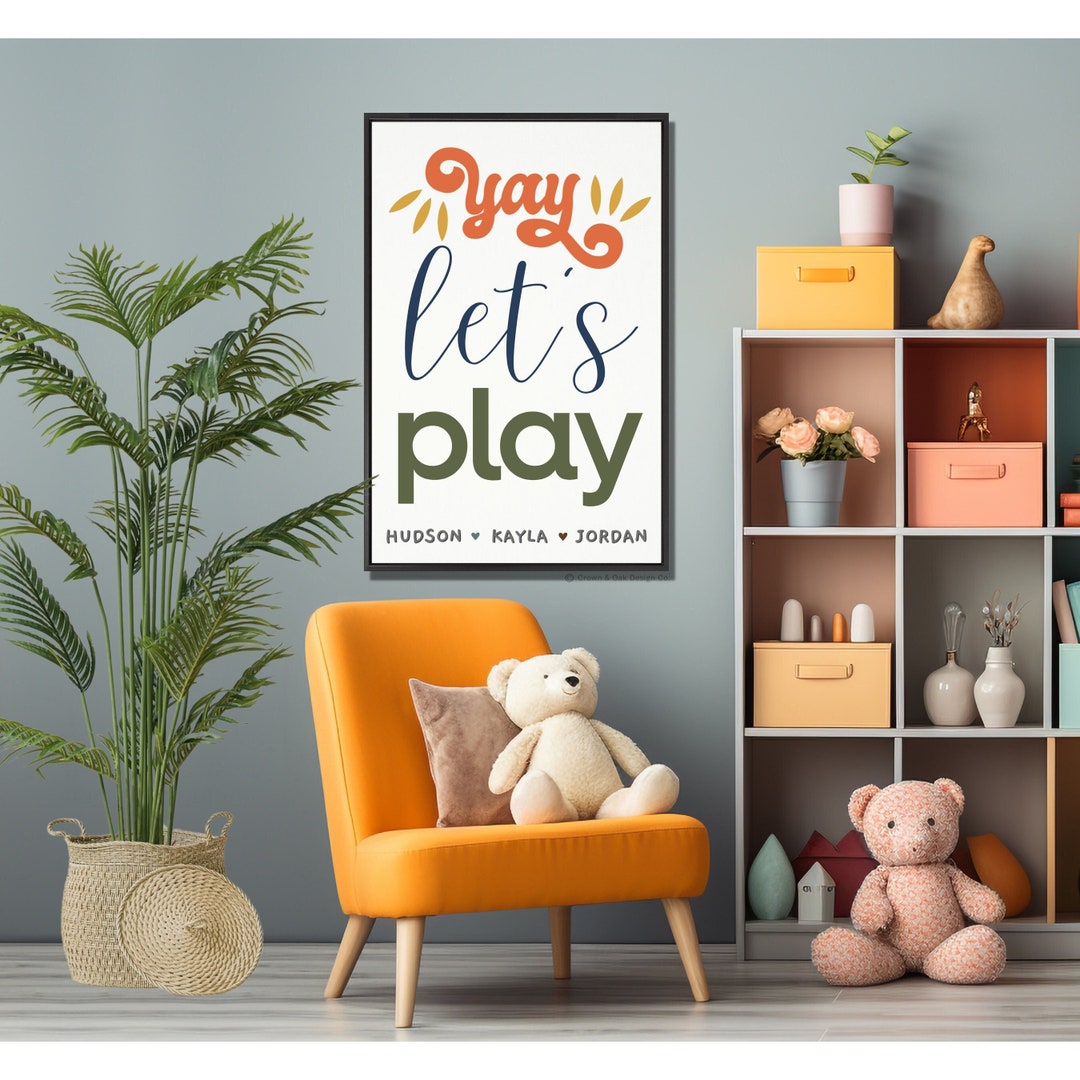 Playroom Sign Let's Play Sign Personalized Kids Names Wall Decor ...