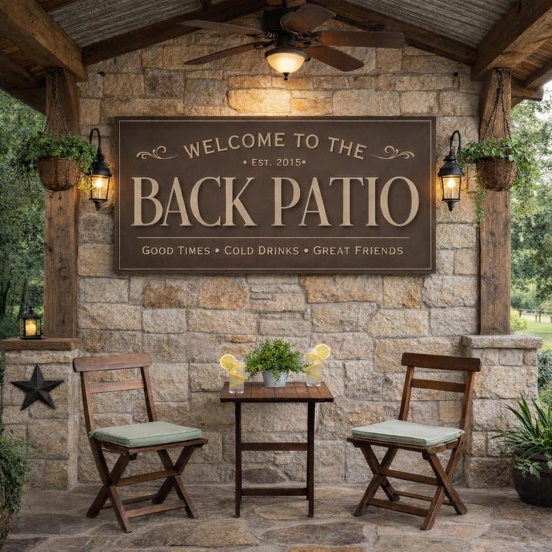 Personalized Back Patio Sign, Custom Family Name Signs, Porch Wall ...