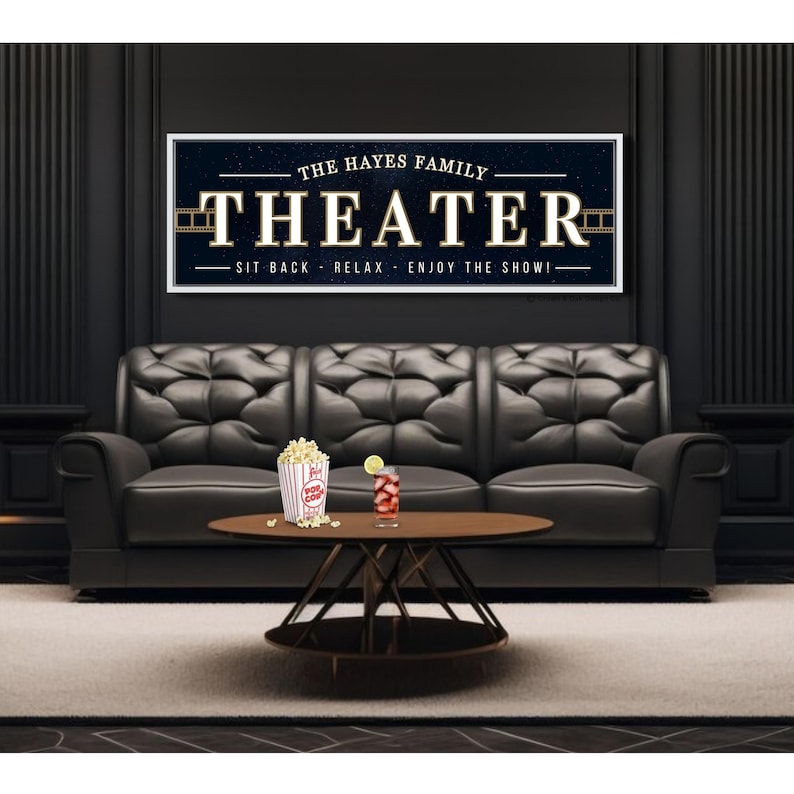 Personalized Home Theater Sign, Family Movie Media Room Decor, Custom ...