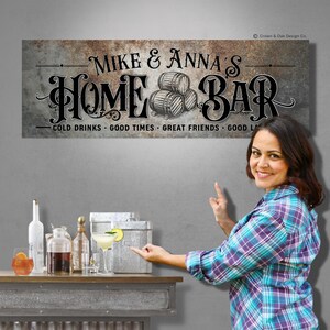 Rustic Bar Sign for Home Bar Decor Basement Lounge Sign Personalized ...