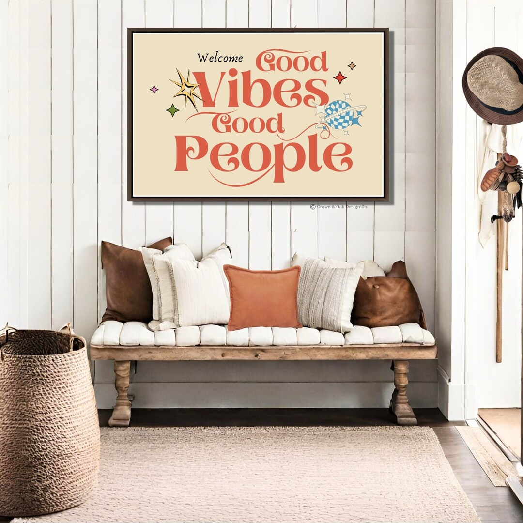 Good Vibes Good People Sign Retro Wall Decor for Living Room Welcome ...