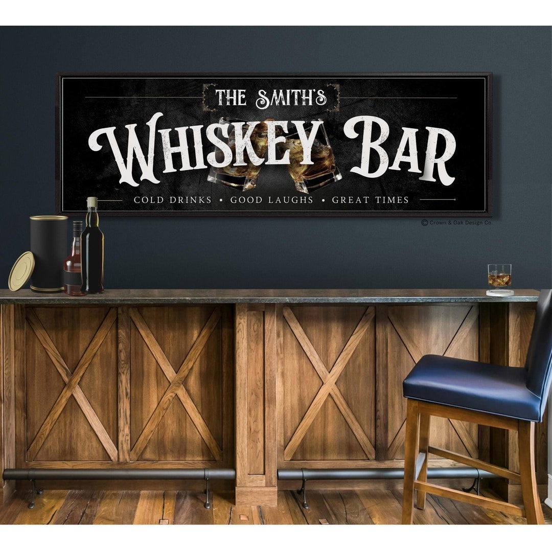 Whiskey Bar Sign Personalized Whiskey Canvas Print for Home Bar Bourbon ...