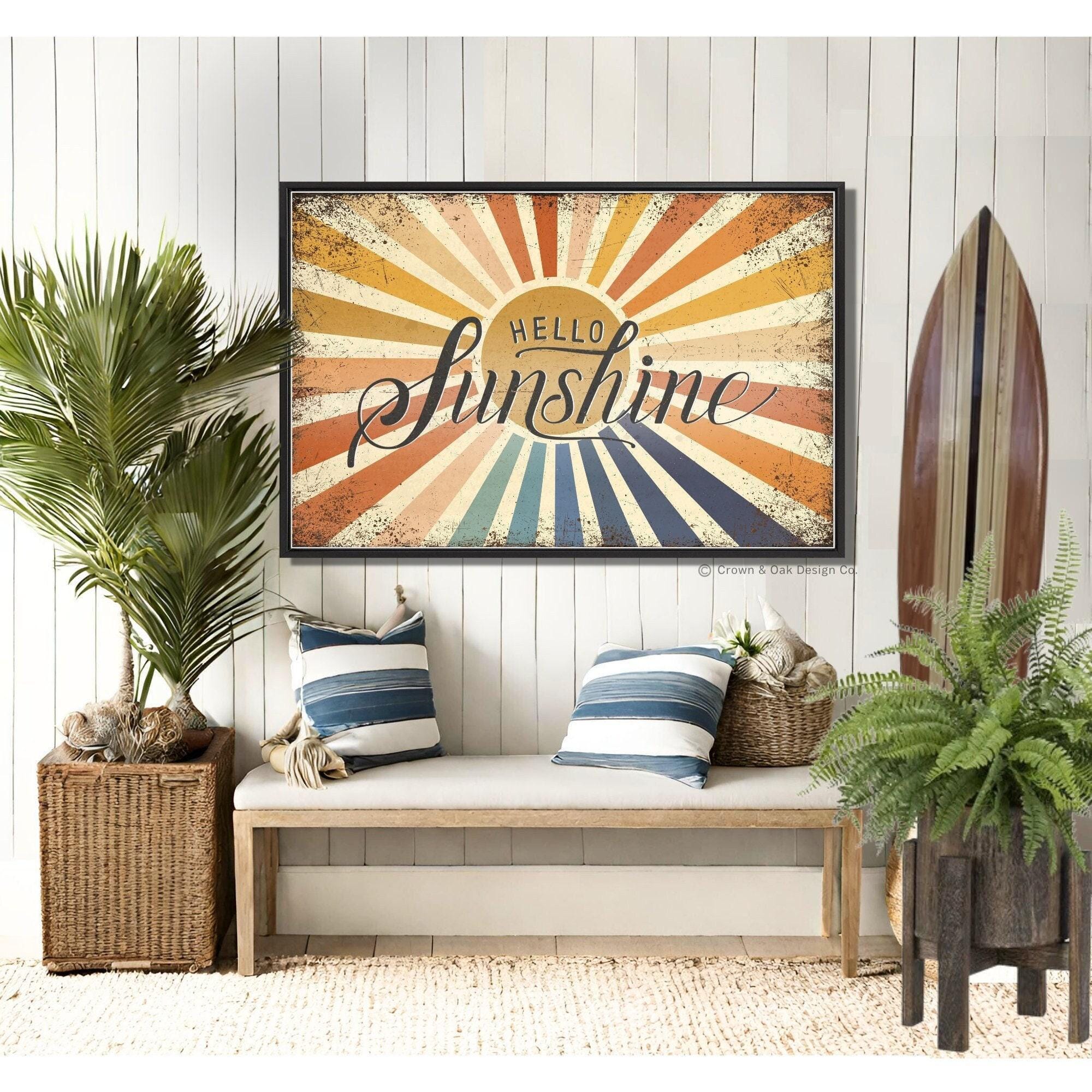 Hello Sunshine Sign, Retro Rainbow Beach House Wall Art - Etsy