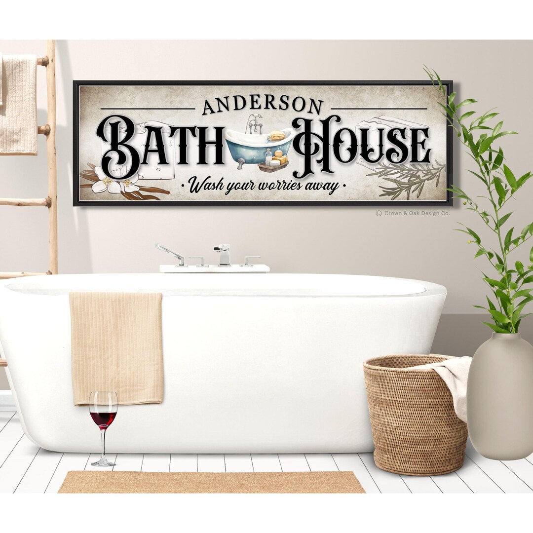 Bath House Sign for Bathroom Rustic Farmhouse Bath Signs Personalized ...