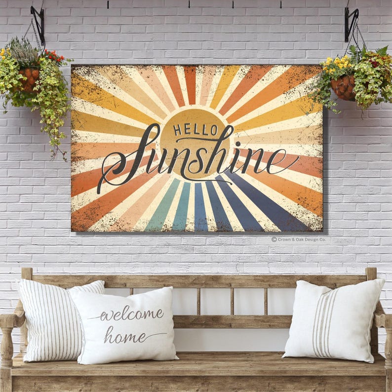 Hello Sunshine Sign, Retro Rainbow Beach House Wall Art - Etsy