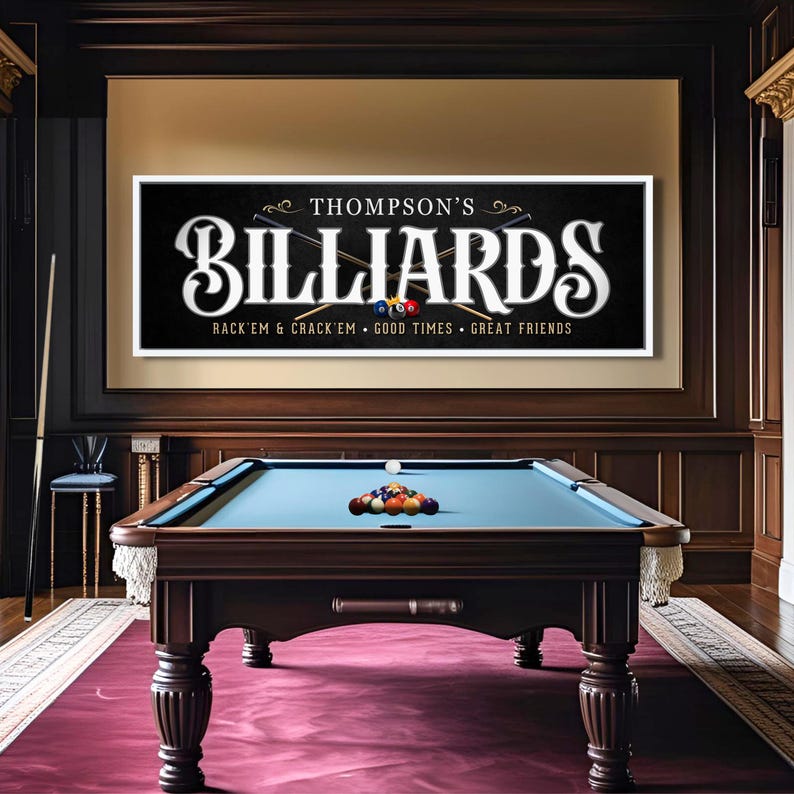 Billiards Sign, Personalized Billiards Room Signs, Pool Hall Name Print ...