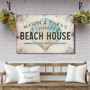 Rustic Beach House Sign for Entryway Personalized Beach Cottage Wall ...
