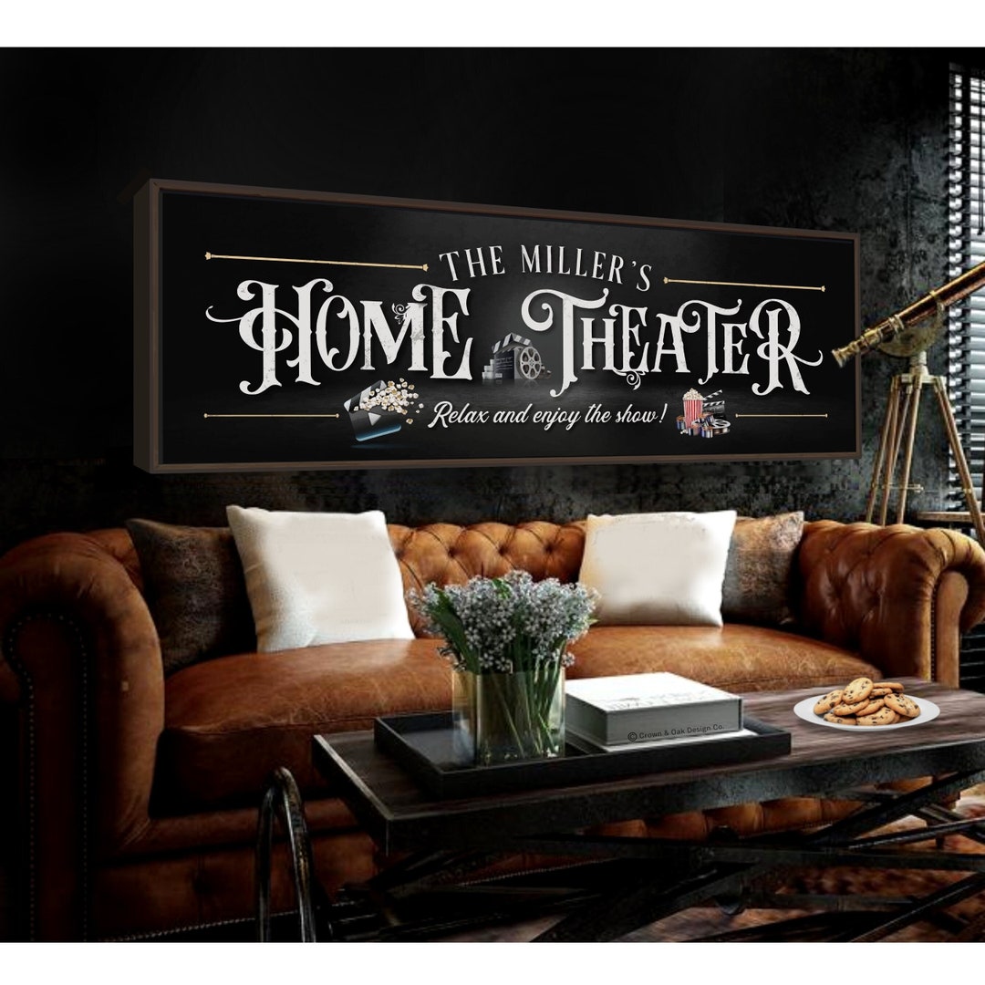 Personalized Home Theater Sign, Family Movie Room Decor, Media Room ...