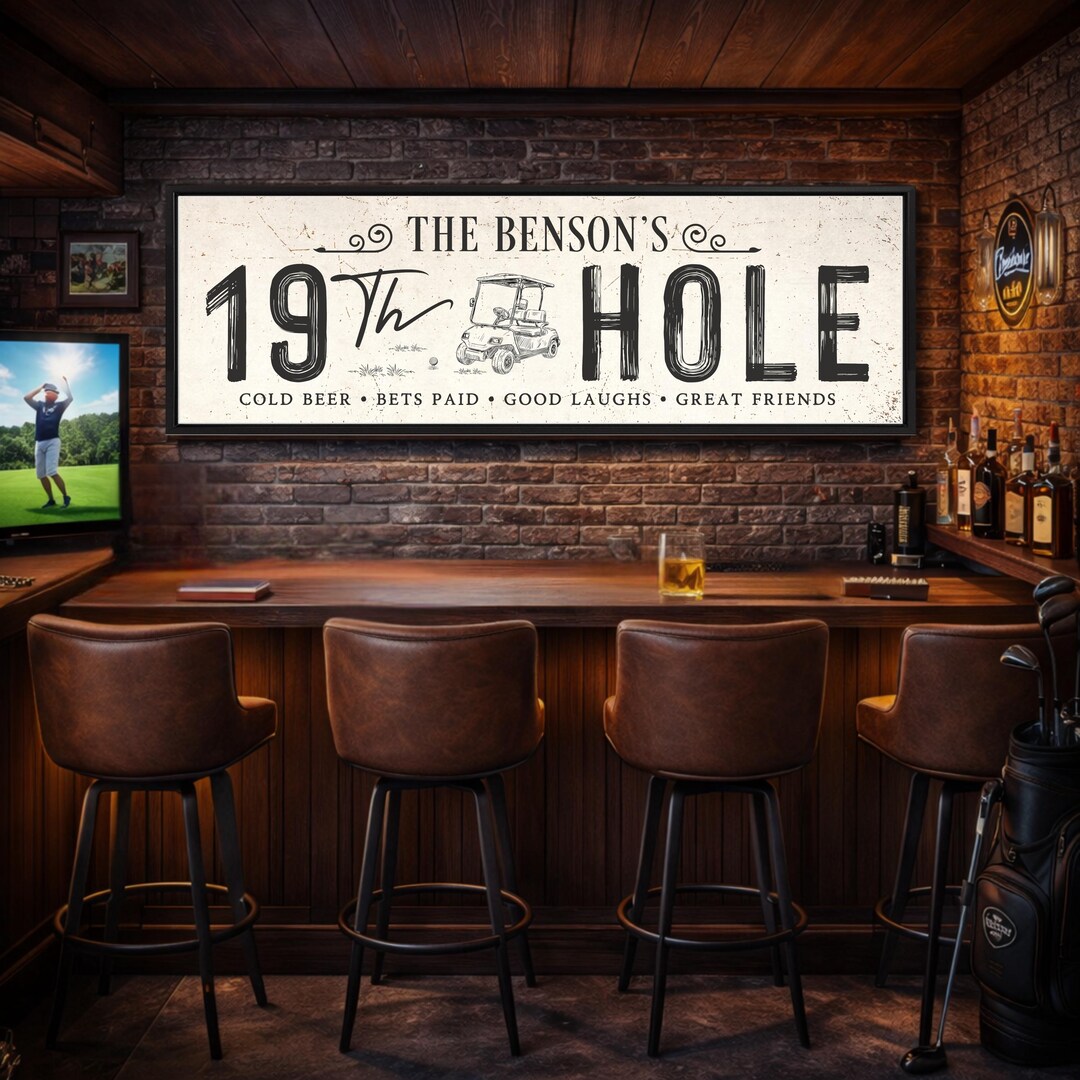 Personalized 19th Hole Sign, Golf Bar Signs, Custom Golf Cart Wall Art ...