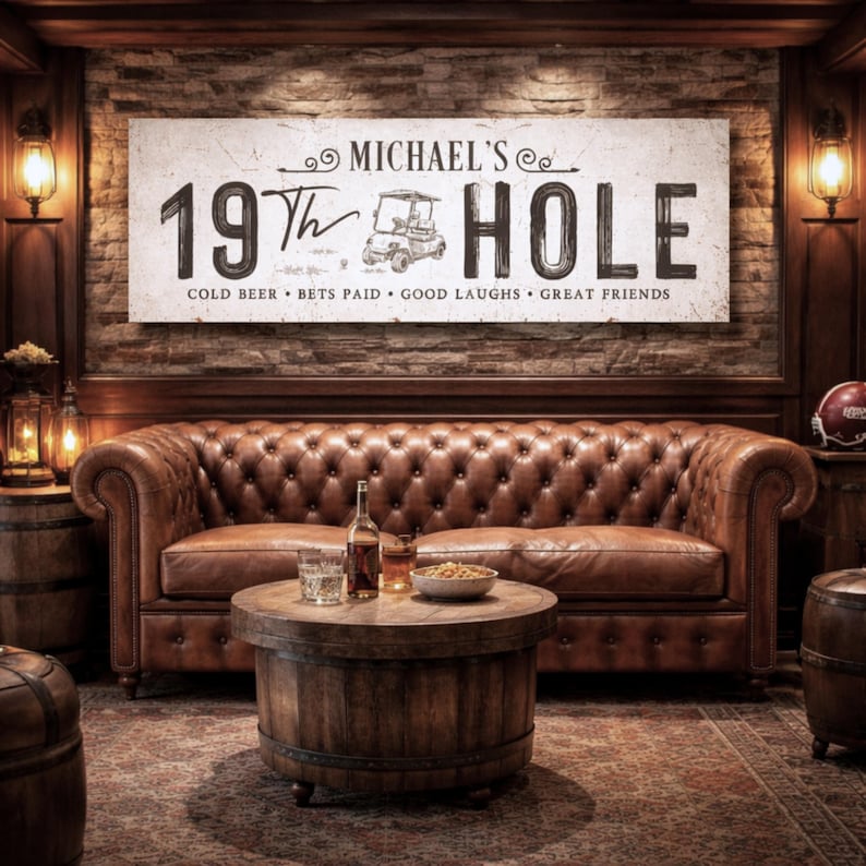 Personalized 19th Hole Sign, Golf Bar Signs, Custom Golf Cart Wall Art ...
