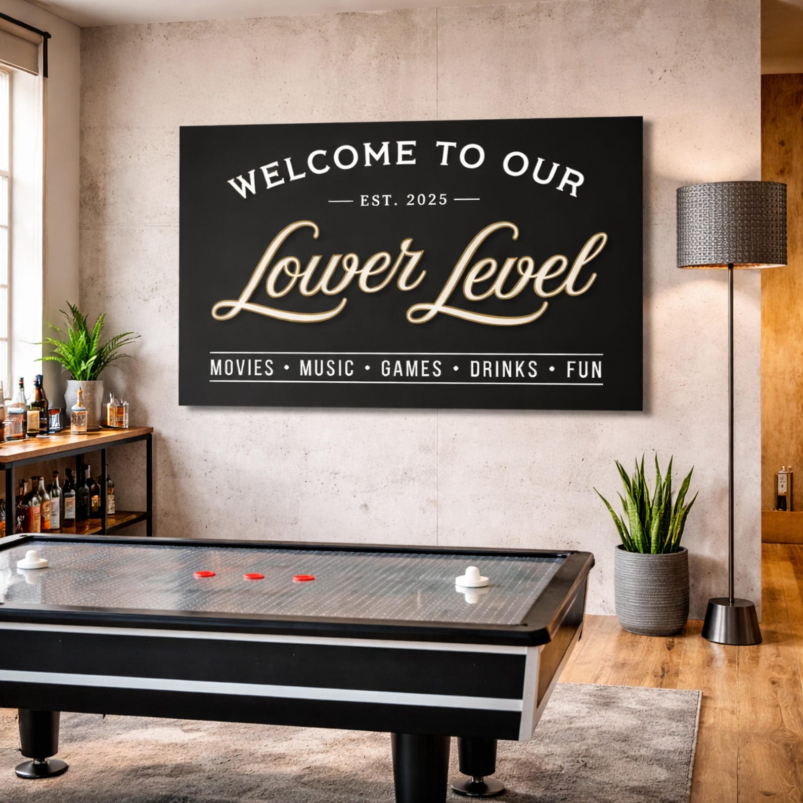Personalized Lower Level Sign, Family Media Room Wall Decor, Custom ...