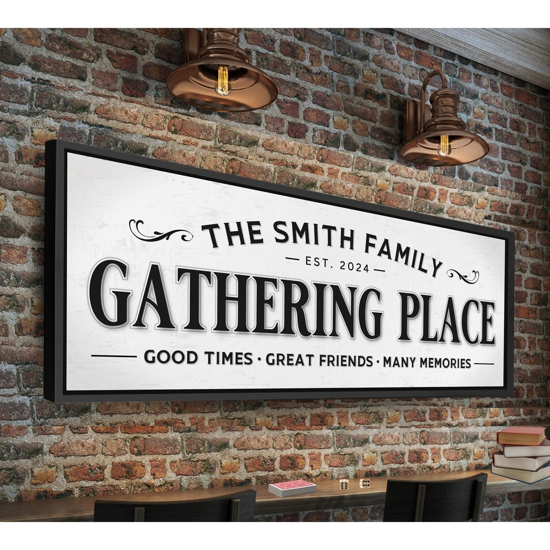 Personalized Gathering Place Sign, Family Name Wall Art, Gather Sign - Etsy