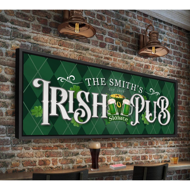 Irish Bar Sign, St. Patricks Day Decor, Shamrock Wall Art, Personalized ...