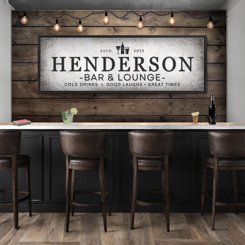 Rustic Bar Sign Personalized Home Bar and Lounge Name Sign Basement Bar ...